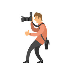 Cartoon boy taking photo using a digital camera Vector Image