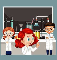 Classroom scene with science student and equipment