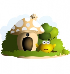 Stump house with mushroom in cartoon style Vector Image