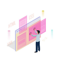 Isometric developing programming and coding Vector Image