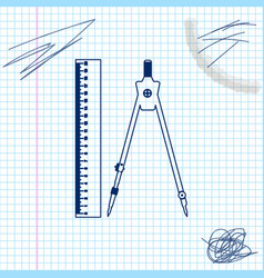 Glowing neon protractor and drawing compass icon Vector Image