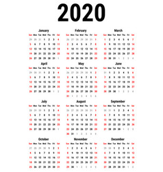 Calendar 2020 sunday Royalty Free Vector Image