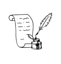 A parchment vintage scroll with pen and inkwell Vector Image