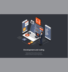 Isometric developing programming and coding Vector Image