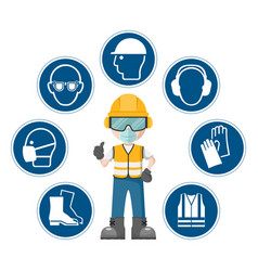 Worker with his personal protective equipment set Vector Image