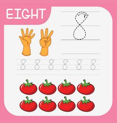 Number eight tracing worksheets Royalty Free Vector Image