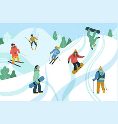Children skiing on snow mountain Royalty Free Vector Image