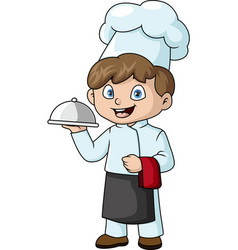 Cute chef girl cartoon holding a silver platter Vector Image