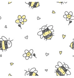 Monochrome seamless pattern with honey bees Vector Image