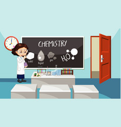 Classroom scene with science student and equipment