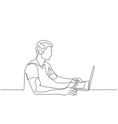 One continuous line drawing young happy fisherman Vector Image