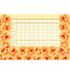 Timetable weekly schedule with pink roses Vector Image