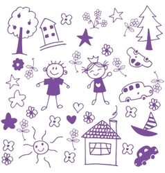 Hand drawing cartoon happy kids Royalty Free Vector Image