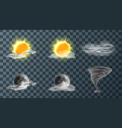 Realistic weather icons on transparent Royalty Free Vector