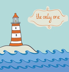 Cartoon sea landscape with lighthouse and boats Vector Image