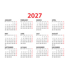 Calendar from 2026 2027 2028 2029 years Royalty Free Vector