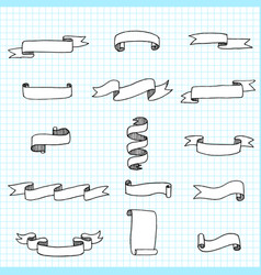 Set hand drawn doodle ribbon banner Royalty Free Vector