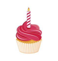 Pink birthday cupcake with burning candle Vector Image