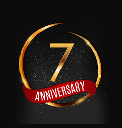 Template gold logo 7 years anniversary with ribbon