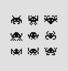 Space invaders 8bit aliens icons set Royalty Free Vector