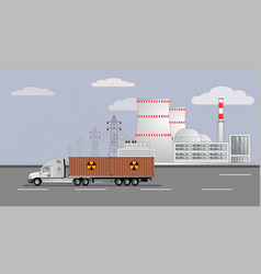 Working nuclear power plant near tower set along Vector Image