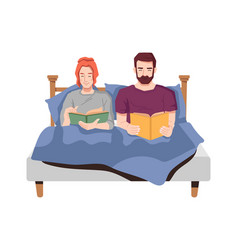 Young couple in love cuddling together reading Vector Image