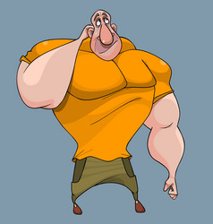 Cartoon muscle man bodybuilder stands and dreams Vector Image