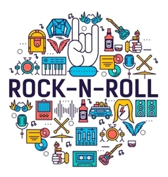 Rock and roll stickers collection colorful poster Vector Image