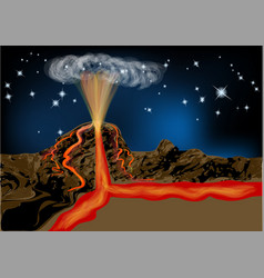 Volcano eruption with flowing magma river nature Vector Image