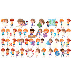 Set different kids cartoon character on white Vector Image