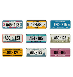 Car number license plate retro usa cars Royalty Free Vector