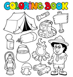 Coloring book with camping kids Royalty Free Vector Image