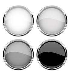 Black round glass button 3d icon with metal frame Vector Image