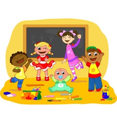 Cartoon school kids studying in the classroom Vector Image