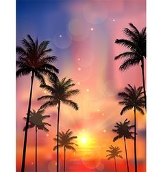 Sunset with palmtree silhouette Royalty Free Vector Image
