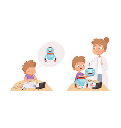 Children help grandfather bring packages cartoon Vector Image