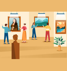 Art gallery museum interior cartoon exhibition Vector Image
