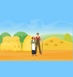 Cartoon farm landscape field with farmers Vector Image