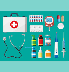 First aid kit with medical equipment Royalty Free Vector