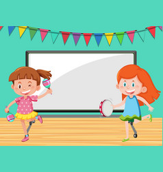 Frame design with board and kids in classroom Vector Image