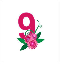 Number 9 floral decorative ornament Royalty Free Vector