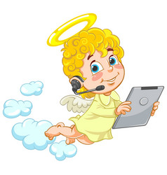Angel baby with laptop Royalty Free Vector Image
