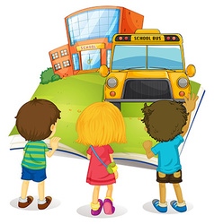 Young brother and sister waiting for a school bus Vector Image