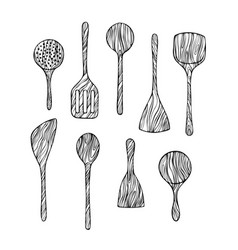 Set of kitchen tools for cooking sketch vintage Vector Image