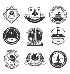 Monochrome space ufo and planet labels logos Vector Image