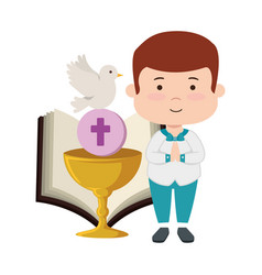 First holy communion for cute little boy Vector Image
