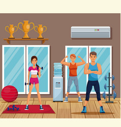 People having workout in gym Royalty Free Vector Image