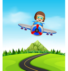 Three boy flying a plane Royalty Free Vector Image