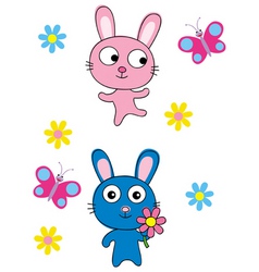 Greeting card cute cartoon rabbit with flower Vector Image