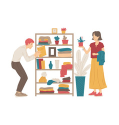 Second hand shop or flea market scene cartoon flat